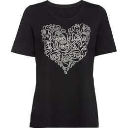 CR&Eacute;ATION L Damen Kurzarmshirt mit Metallpl&auml;ttchen-Verzierung schwarz Gr&ouml;&szlig;e 38
