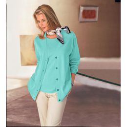 CR&Eacute;ATION L Damen Twin-Set mit gerippten Abschl&uuml;ssen t&uuml;rkis Gr&ouml;&szlig;e 38