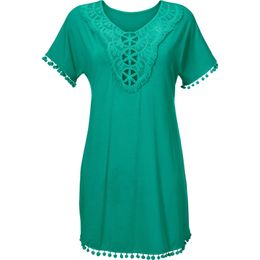 PASTUNETTE Damen Strandtunika mit Bommeln blaugr&uuml;n Gr&ouml;&szlig;e 36/38