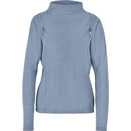 CR&Eacute;ATION L Damen Langarm-Pullover mit Zier-Rei&szlig;verschl&uuml;ssen bleu Gr&ouml;&szlig;e 40