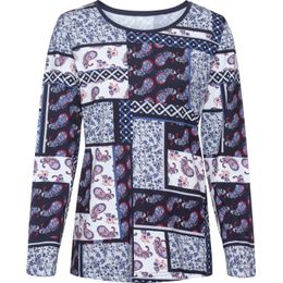CR&Eacute;ATION L Damen Langarmshirt im Patchwork-Dessin marine-bedruckt Gr&ouml;&szlig;e 46