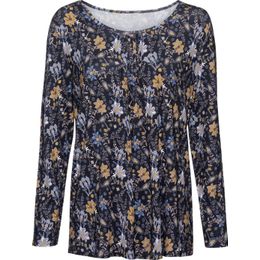 CR&Eacute;ATION L Damen Print-Shirt aus Viskose-Stretch marine-ocker-bedruckt Gr&ouml;&szlig;e 40