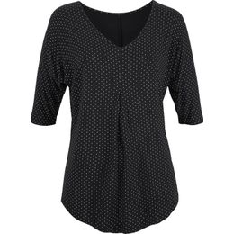 Lascana Damen Kurzarmshirt schwarz-gepunktet Gr&ouml;&szlig;e 32/34