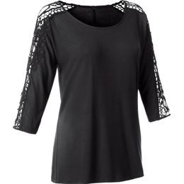 CR&Eacute;ATION L Damen Spitzenshirt mit Glitzersteinchen schwarz Gr&ouml;&szlig;e 38