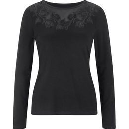 CR&Eacute;ATION L Damen Langarmshirt mit transparentem T&uuml;ll-Einsatz schwarz Gr&ouml;&szlig;e 40
