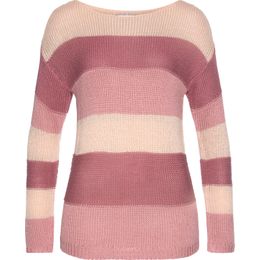Lascana Damen Streifenpullover hellrosa-bordeaux-lachs Gr&ouml;&szlig;e 32/34