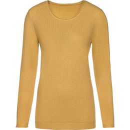 CR&Eacute;ATION L Damen Kaschmirpullover mit Rollkanten ocker-meliert Gr&ouml;&szlig;e 36/38