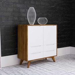 Pharao24.de Dielen Kommode in Wei&szlig; und Wildeiche 90 cm breit