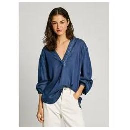 Pepe Jeans f&uuml;r Damen. PL305034 Bluse Candace navy (S), L&auml;ssig, Baumwolle, Langarm, Nachhaltig, Marine