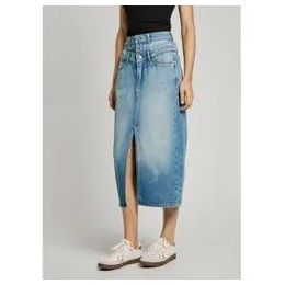 Pepe Jeans f&uuml;r Damen. PL901207 Midirock aus blauem, nicht dehnbarem Denim-Stoff (S), L&auml;ssig, Baumwolle, Nachhaltig