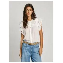 Pepe Jeans f&uuml;r Damen. PL305028 Bluse Diallo wei&szlig; (S), L&auml;ssig, Baumwolle, Kurzarm