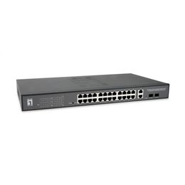 Levelone Switch Web Smart 28 Gigabit Ethernet-Ports mit 24 PoE-Ports 375W, 2 Uplink Gigabit SFP, 2 Uplink Gigabit Ports