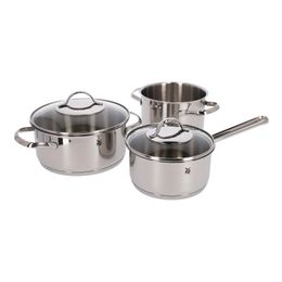 WMF Provence Plus Topf-Set Bratentopf (2,5l), Fleischt&ouml;pfe(1,9l), (3,3l), (5,7l), Stielkasserolle (1,7l) silber