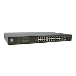 Levelone Switch 28 Gigabit Ethernet-Ports mit 24 PoE-Ports 390W, 2 Gigabit SFP, 2 Gigabit Ports (GEP-2821)