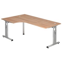 Hammerbacher VOS82/N/S h&ouml;henverstellbarer Schreibtisch 65 - 85 cm nussbaum / silber