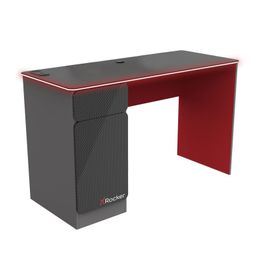 X Rocker Carbon-Tek Gaming Schreibtisch mit LED-Beleuchtung & Wireless Charging Ladepad - grau/rot