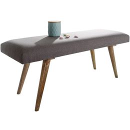 Wohnling WL5.330 Sitzbank SALIM Stoff / Massivholz 117x51x38 cm im Retro Stil Gepolsterte Stoffbank Braun Grau