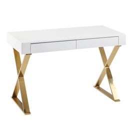 Wohnling Schreibtisch 118x76x57 cm Holz Hochglanz Wei&szlig;