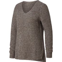 Damen Langarm-Pullover in Rippenstrick sesam-meliert, Gr&ouml;&szlig;e 52