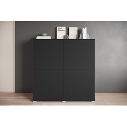 Highboard Inosign "Kenia, moderne grifflose Hochkommode mit 4 T&uuml;ren, Breite 120 cm", schwarz (graphite schwarz matt), B:120cm H:125cm T:39,5cm, FSC-zertifizierter Holzwerkstoff, Sideboards, Highboard, Push-to-Open-Fronten, h&ouml;henverstellbaren Einlegeb&ouml;den