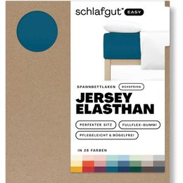 Spannbettlaken Schlafgut "EASY Jersey Elasthan Boxspring", blau (petrol deep), 1 Stk., Jersey, 90-100x200-220 40, Jersey, Obermaterial: 95% Baumwolle, 5% Elasthan, Bettlaken, Spannbettlaken, MADE IN GREEN by OEKO-TEX