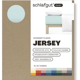 Spannbettlaken Schlafgut "EASY JERSEY Bettlaken, 150 g/m&sup2;, 100% Baumwolle, Spannbetttuch", blau (petrol light), L:200cm, Jersey, Obermaterial: 100% Baumwolle, Bettlaken, Spannbettlaken, Spannbettlaken bis 22 cm H&ouml;he, b&uuml;gelfrei, pflegeleicht, perfekter Sitz