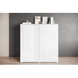 Highboard Inosign "Kenia, moderne grifflose Hochkommode mit 4 T&uuml;ren, Breite 120 cm", wei&szlig; (wei&szlig;, wei&szlig; hochglanz), B:120cm H:125cm T:39,5cm, FSC-zertifizierter Holzwerkstoff, Sideboards, Highboard, Push-to-Open-Fronten, h&ouml;henverstellbaren Einlegeb&ouml;den