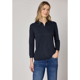 3/4-Arm-Shirt Street One, Damen, Gr. 36, shadowed navy, Web, 50% Baumwolle, 50% Modal, unifarben, normal normal, hoch geschlossener Ausschnitt, B&uuml;ndchen, Shirts 3/4-Arm-Shirt, mit 3/4 &Auml;rmeln
