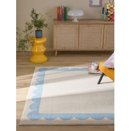 benuta Pop Waschbarer Kurzflor Teppich Frame Blau 120x170 cm - Moderner Kurzflor-Teppich f&uuml;r Wohnzimmer