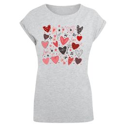 F4NT4STIC T-Shirt 'Cute Herzen Variety Valentinstag' Damen Gr&ouml;&szlig;e 4XL graumeliert / pitaya / kirschrot / schwarz