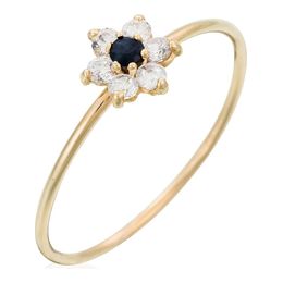OR &Eacute;CLAT Gold-Ring "Blue Flower" mit Saphir und Zirkonias - 75% | Gr&ouml;&szlig;e 54 | Schmuck