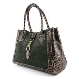 Marlon Leder-Schultertasche "Chelsey" in Braun/ Dunkelgr&uuml;n - (B)34 x (H)26 x (T)14 cm - 72% | Damen-taschen