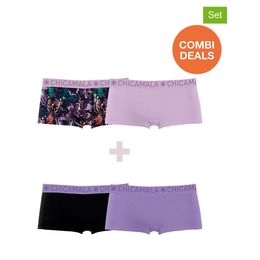 MUCHACHOMALO 4er-Set: Pantys in Schwarz/ Lila - 53% | Gr&ouml;&szlig;e XL | Damen-unterteile