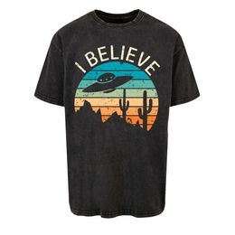 F4NT4STIC T-Shirt 'I Believe UFO Alien Sonnenuntergang' Herren Gr&ouml;&szlig;e 5XL t&uuml;rkis / hellgelb / hellorange / schwarz