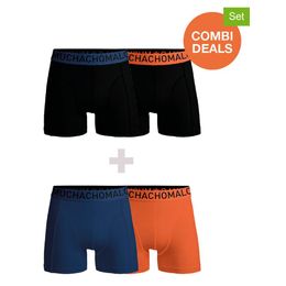 MUCHACHOMALO 4er-Set: Boxershorts in Schwarz/ Dunkelblau/ Orange - 54% | Gr&ouml;&szlig;e S | Herren-waesche