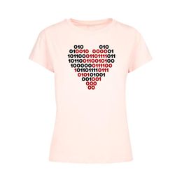 F4NT4STIC T-Shirt 'I Love You 01001001 Binary Code Herz Valentinstag' Damen Gr&ouml;&szlig;e M rosa / rot / schwarz