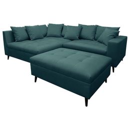 Mid.you Ecksofa, Petrol, Textil, Birke, 3-Sitzer, F&uuml;llung: Schaumstoffflocken,Schaumstoffflocken, Ottomane links, L-Form, 247x174 cm, Made in EU, R&uuml;cken echt, Armteil rechts, Wohnzimmer, Sofas & Couches, Wohnlandschaften, Ecksofas