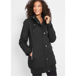 bonprix Damen bonprix Langjacke &raquo;Longjacke mit Kapuze, wattiert&laquo; mit Kapuze mit Kapuze und Rei&szlig;verschluss und Druckkn&ouml;pfen schwarz 42