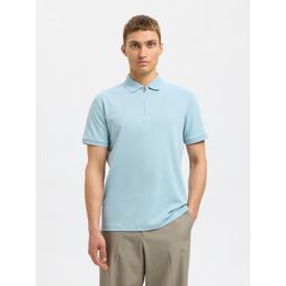 Selected Herren Selected Poloshirt &raquo;SLHFAVE ZIP SS POLO NOOS&laquo; Baumwollmischung, regular fit blau S