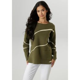 Aniston Selected Damen Aniston SELECTED Strickpullover Highlight - mit aufgesetzte Stricktasche vorne beige 46