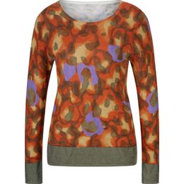 CR&Eacute;ATION L Damen Jacquard-Pullover mit Ajour-Bord&uuml;re khaki-gemustert Gr&ouml;&szlig;e 38