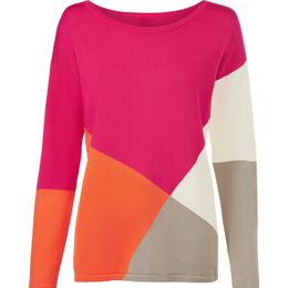 Heine Damen Feinstrickpullover in Colour-Blocking-Dessin orange-pink-gemustert Gr&ouml;&szlig;e 46