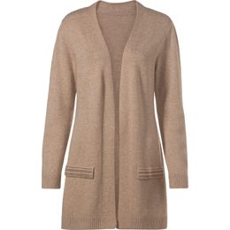 CR&Eacute;ATION L Damen Longstrickjacke mit Ziersteinchen, Feinstrick camel Gr&ouml;&szlig;e 36