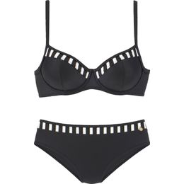 Lascana Damen B&uuml;gel-Bikini schwarz-wei&szlig;-goldfarben Gr&ouml;&szlig;e 36C