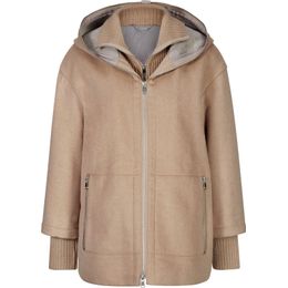 Manisa Damen Wolljacke mit Strickeinsatz am Kragen camel-sand-meliert Gr&ouml;&szlig;e 38