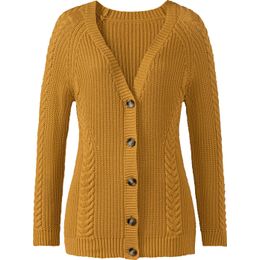 CR&Eacute;ATION L Damen Strickjacke mit Zopf - und Rippenmuster ocker Gr&ouml;&szlig;e 40