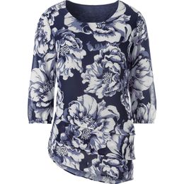 CR&Eacute;ATION L Damen Georgettebluse in floralem Dessin marine-taubenblau-bedruckt Gr&ouml;&szlig;e 38