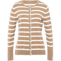 Heine Damen Feinstrickjacke mit Viskose, gestreift camel-ecru-gestreift Gr&ouml;&szlig;e 44