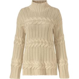 Heine Damen Stehkragenpullover mit Strickmuster-Mix sand Gr&ouml;&szlig;e 36