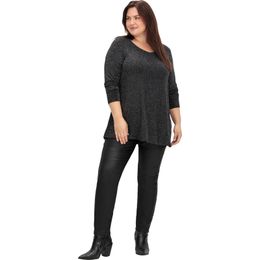 sheego Damen Longshirt mit Effektgarn schwarz Gr&ouml;&szlig;e 44/46